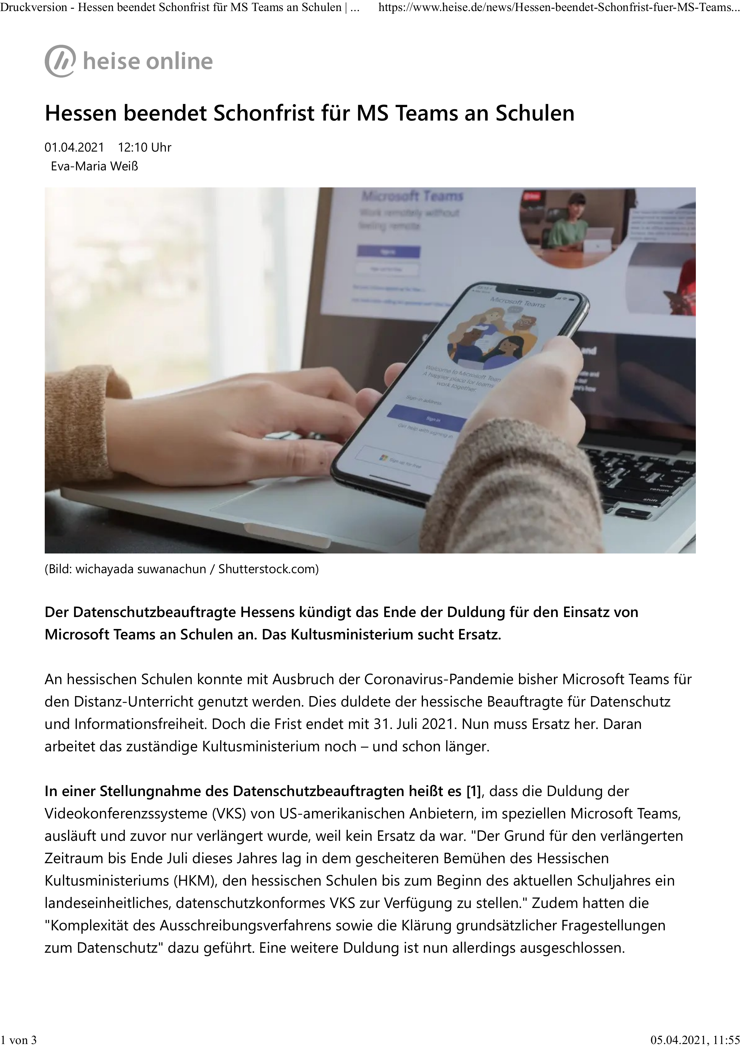 Druckversion - Hessen beendet Schonfrist für MS Teams an Schulen ...