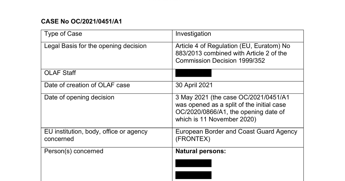 OLAF Final Report on Frontex - FragDenStaat