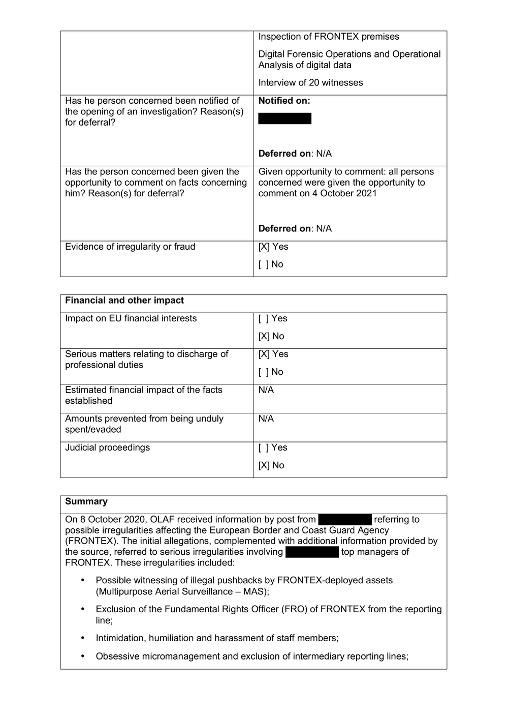 OLAF Final Report on Frontex - FragDenStaat