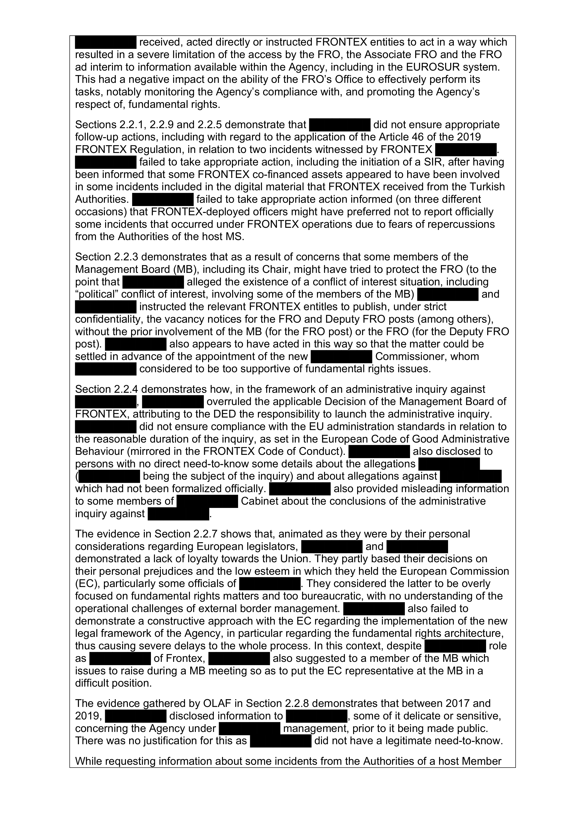 OLAF Final Report on Frontex - FragDenStaat