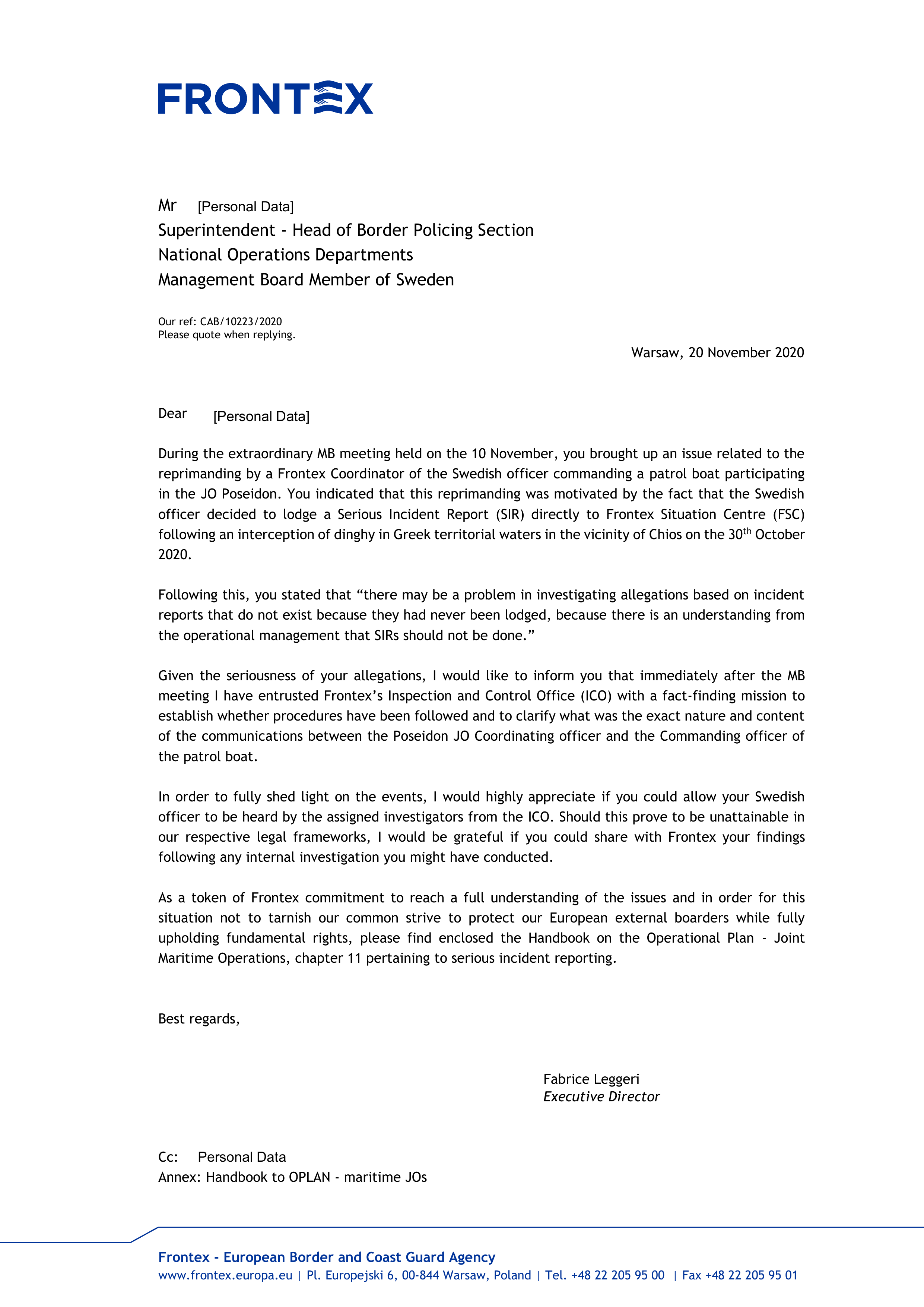 Frontex Letterhead Template; - FragDenStaat
